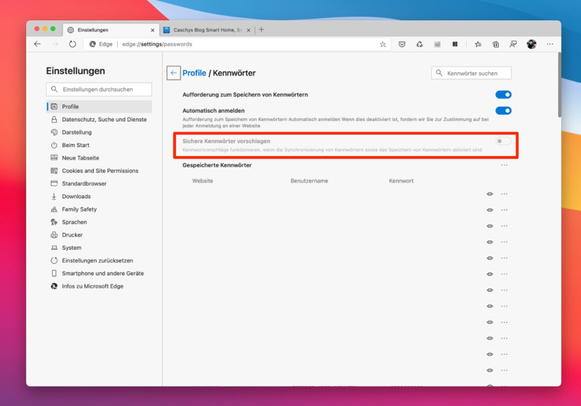 Microsoft Edge schlägt sichere Kennwörter vor