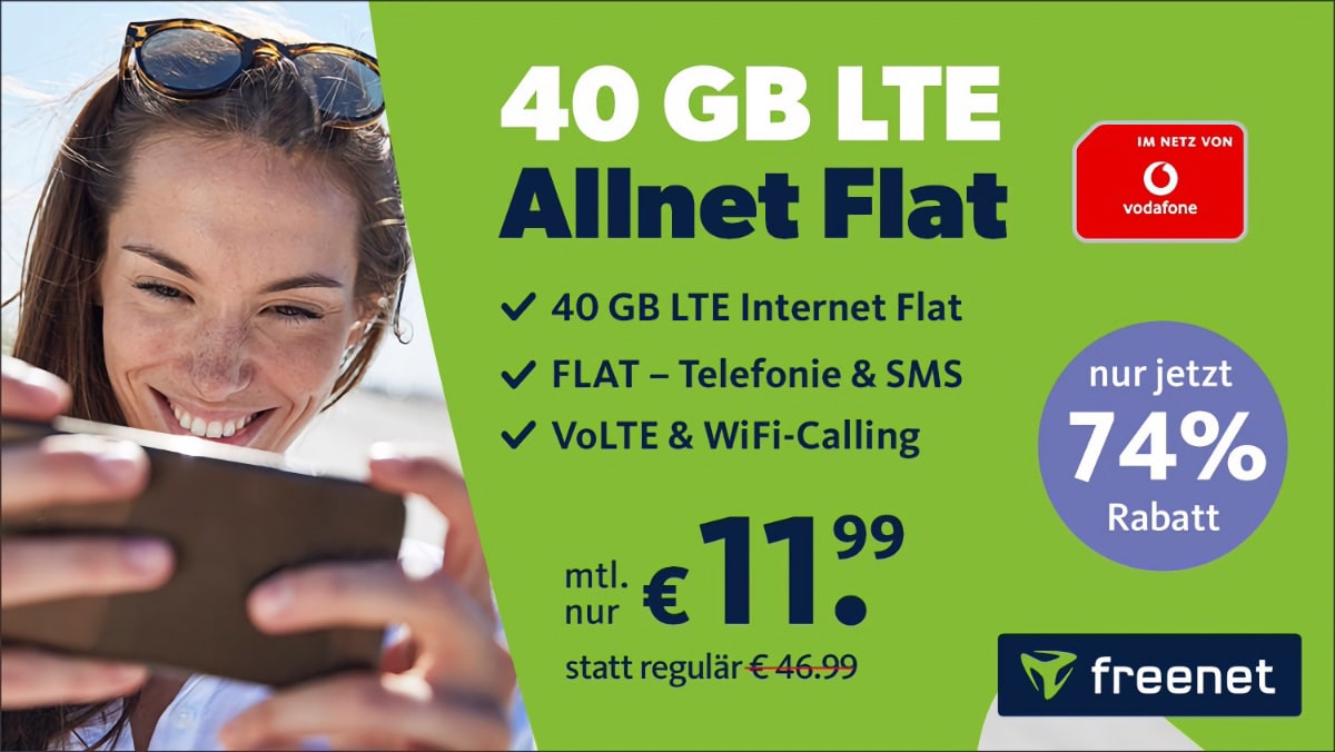 freenet startet Aktion: 40 GB Allnet Flat für 11,99 Euro